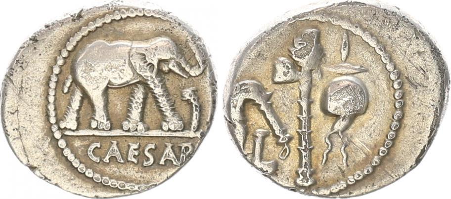 Antike / Republik/ Cäsar Denar 100-44 v.Chr. C. Julius Caesar, Elefant ...