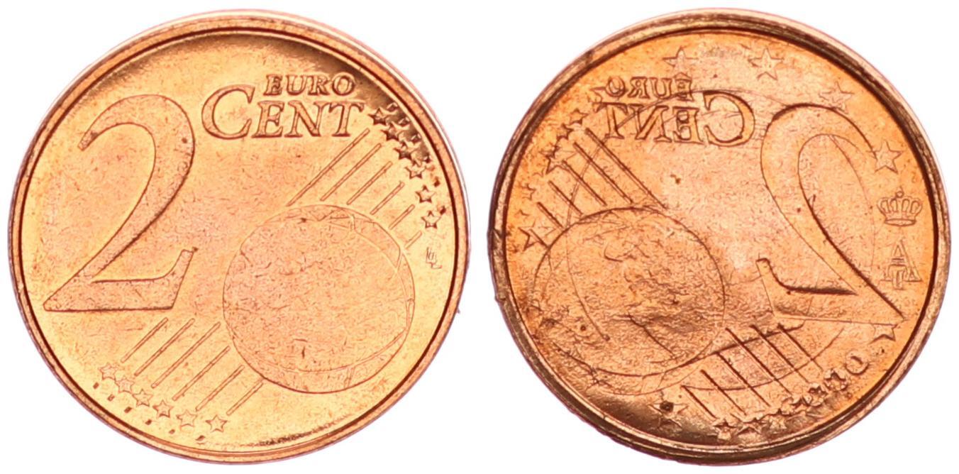 Belgien 2 Cent Fehlprägung 2000 Kopfseite Inkus mit Wertseite überprägt; auf 2 Cent Rohling mit ...
