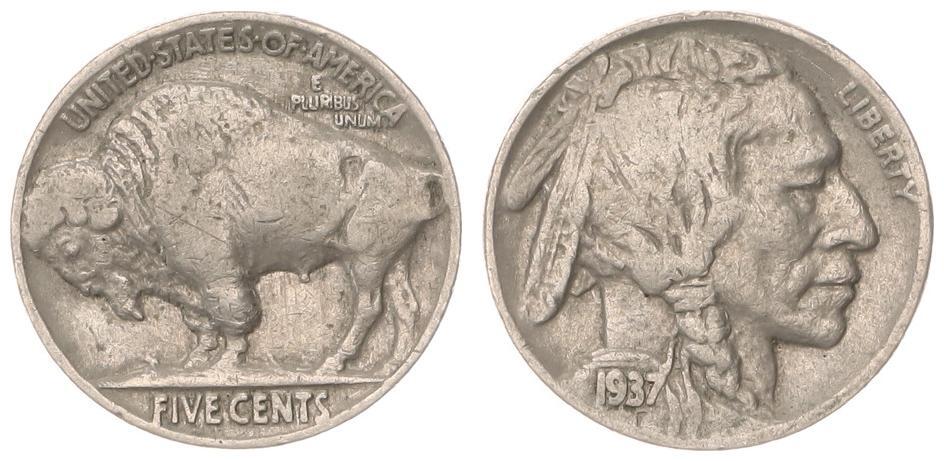 USA 5 Cents Büffel und Indianer 1937 Liberty Buffalo VF | MA-Shops