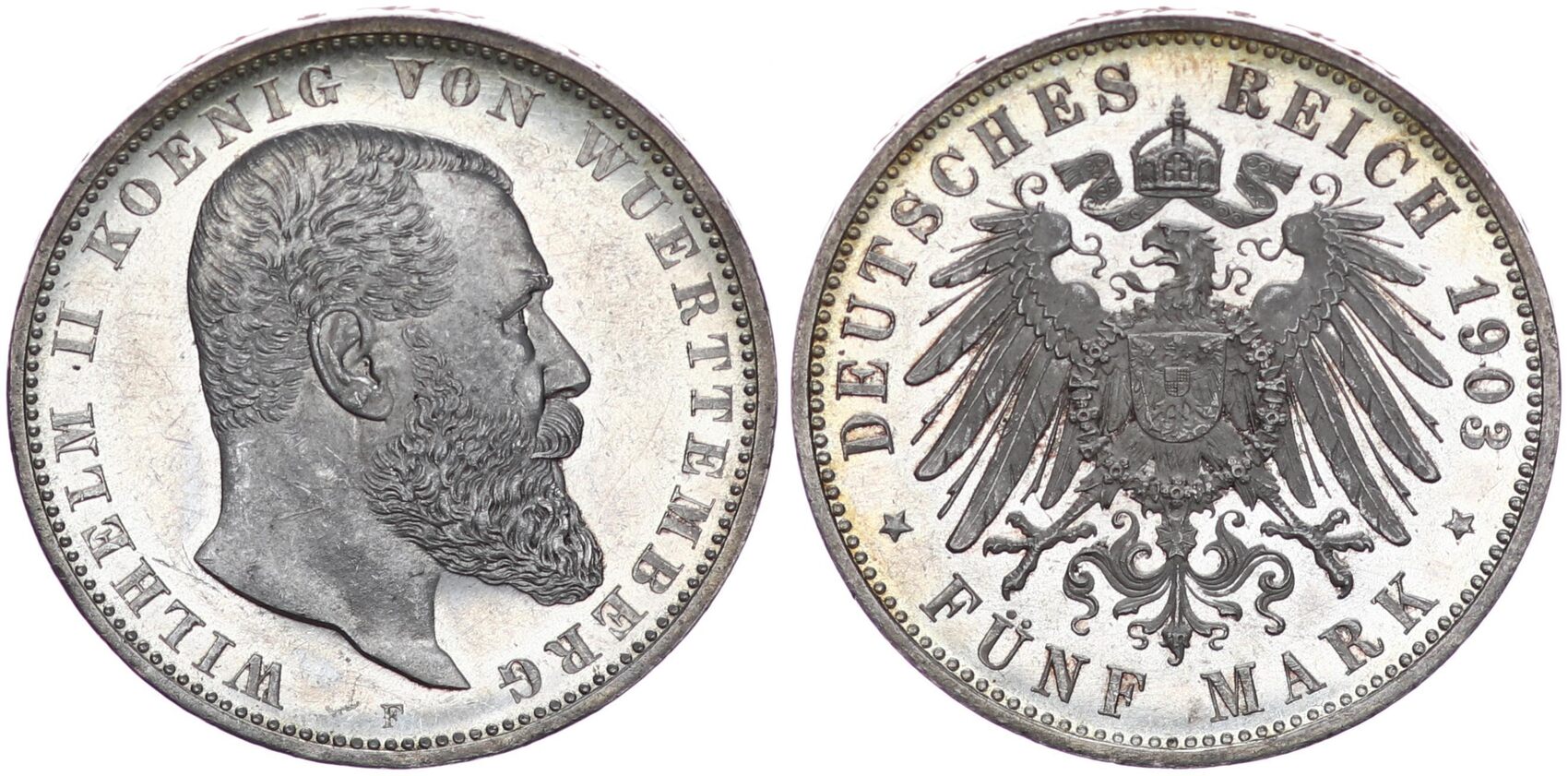 Württemberg - Deutsches Kaiserreich 5 Mark 1904 F 5 Reichsmark König Wilhelm II - von frischen ...