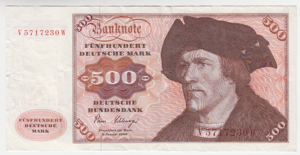 Deutschland 2. Januar 1980 500 DM Banknote 1980 gebraucht, oben ...