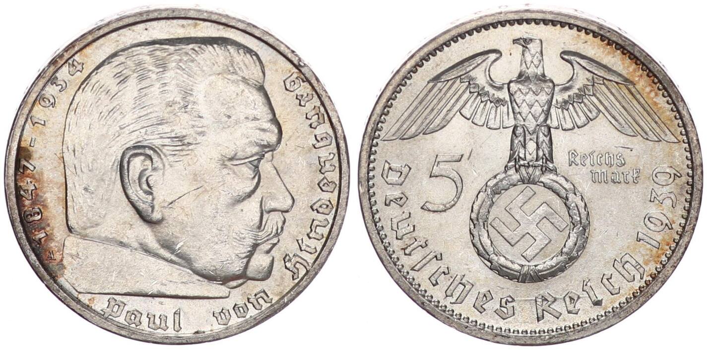 Deutschland - Drittes Reich 5 Mark 1939 A 3. Reich 5 Reichsmark Paul ...