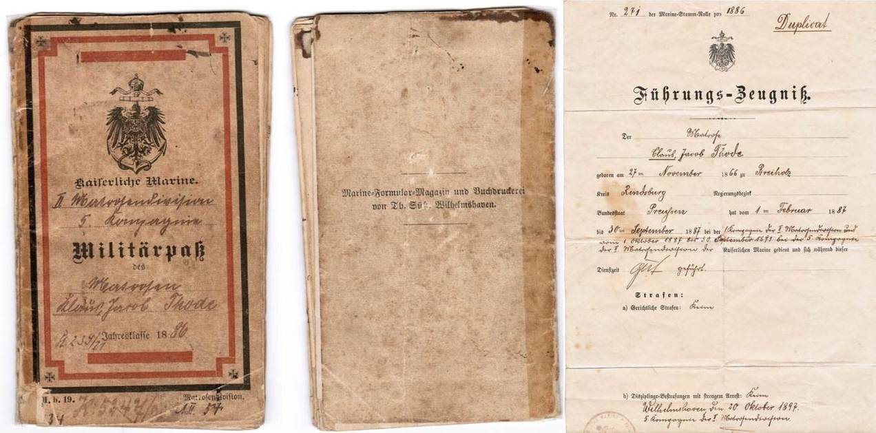 Kolonien Deutsch-Ostafrika Sehr seltener Militärpass SMS Habicht 1886 ...