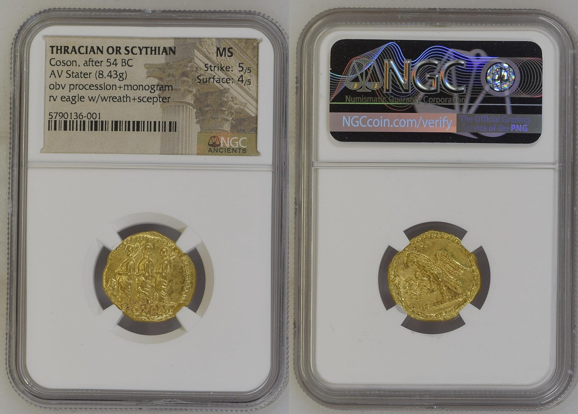 THRACIAN OR SCYTHIAN AV Stater Coson, after 54 BC Koson/Brutus ...