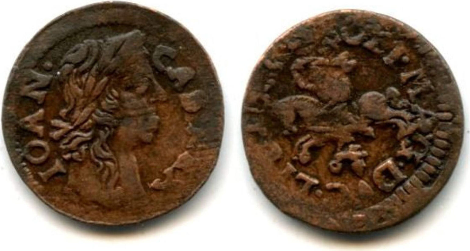 Europa solidus Nice copper (schilling or szelag) dated 1661, Johann II ...