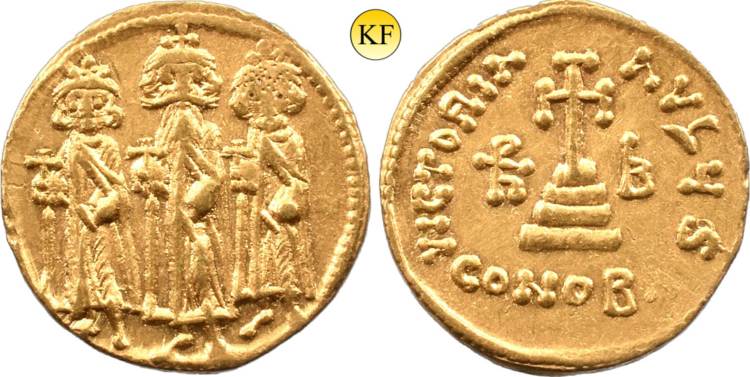 Byzanz Solidus 638/639 Heraclius, Heraclius Constantinus and Heraclonas ...
