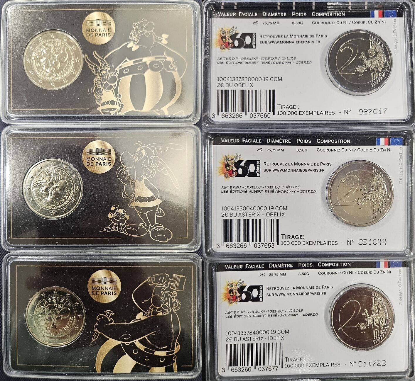 2 Euro x 3 Frankreich 3 x 2 Euro 2019 Asterix Idefix Obelix Coincard ...