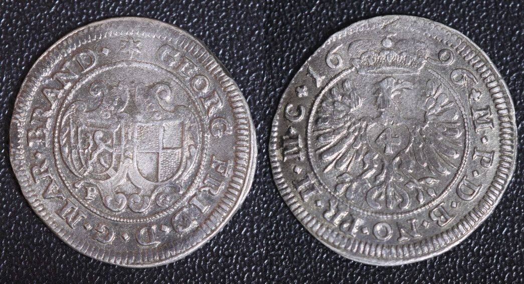 Brandenburg-Ansbach Batzen (4 Kreuzer) 1696 Georg Friedrich aEF / Kr ...