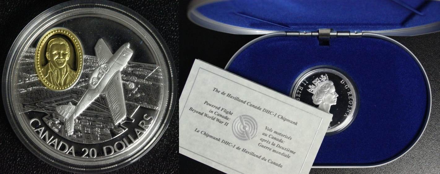 Canada 20 Dollars 1995 Luftfahrt - DHC-1 Chipmunk - de Havilland Proof ...