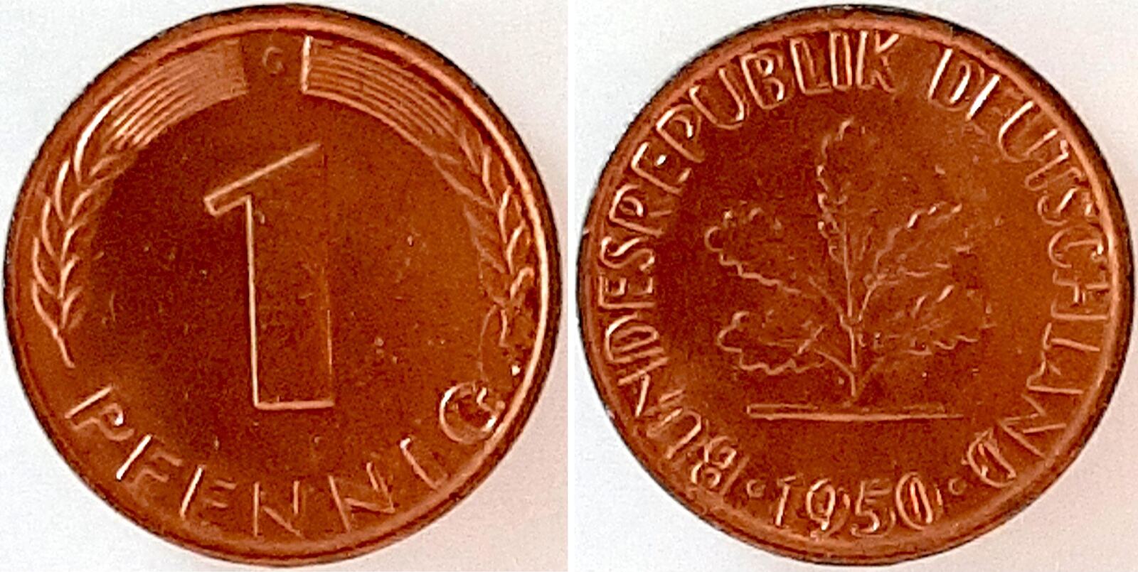 Deutschland 1 Pfennig 1950G stgl J 380 bfr Variante | MA-Shops