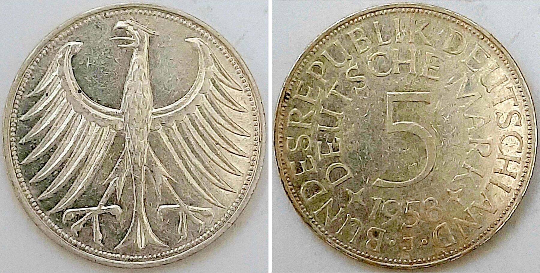 Deutschland 5 Mark 5 DM 1958J vz-, Wertseite minimal berieben J 387 aEF ...