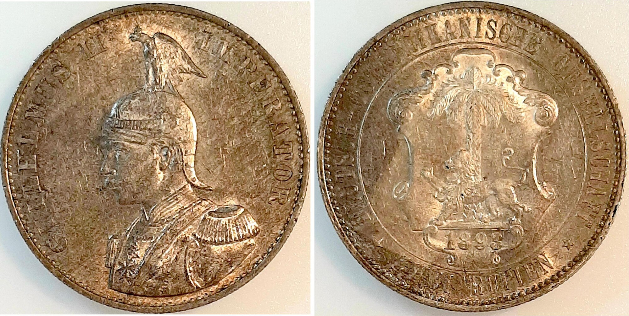 Deutschland 2 Rupien 1893 Deutsch-Ostafrika Erstabschlag Patina TOLL ...