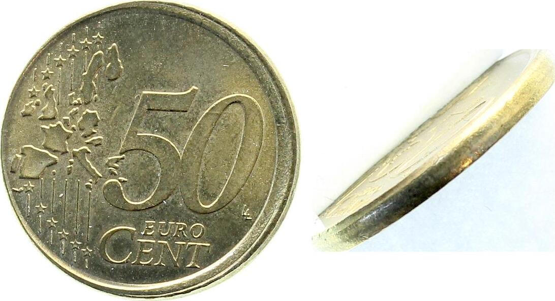 Fehlprägung 50 Cent Italien 2002 RAND komplett ohne Riffel VZ | MA-Shops