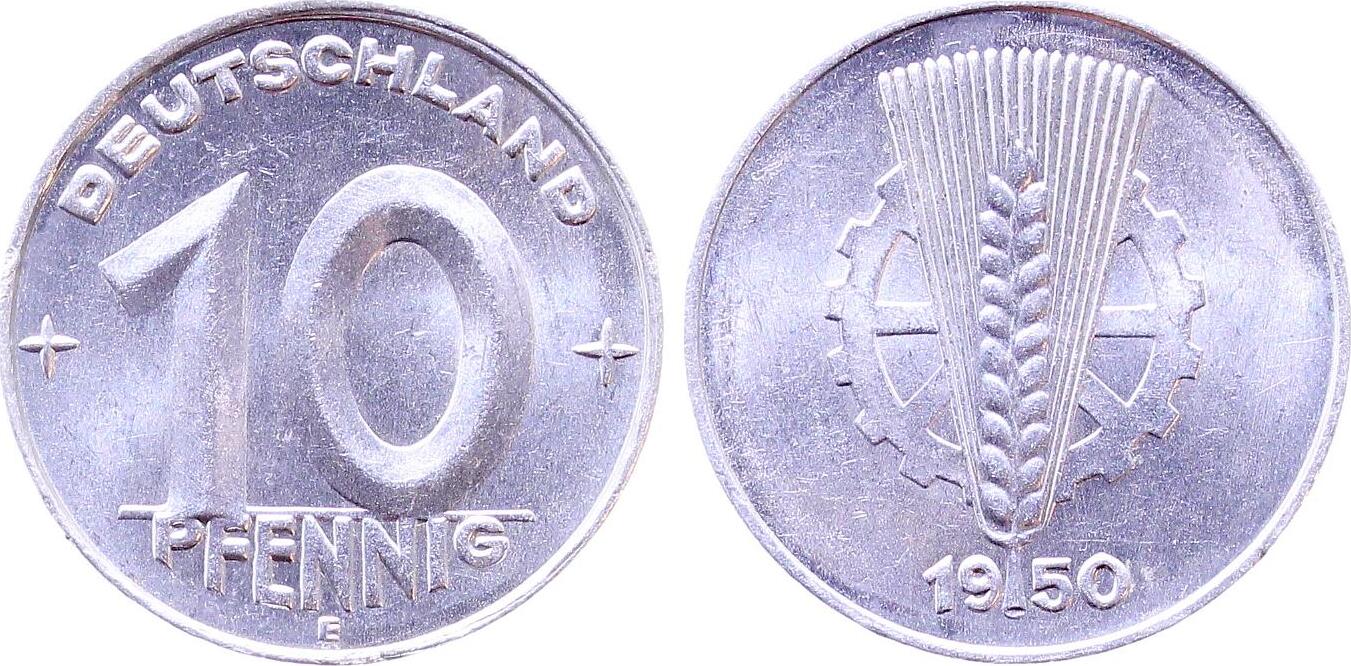 Deutschland 10 Pfennig DDR 1950 E bfr unsauberer Rand J1503 UNC | MA-Shops