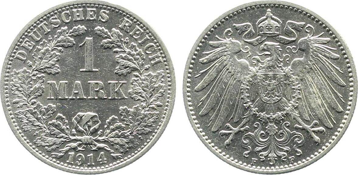 Deutschland 1 Mark 1914 F J 017 Kaiserreich vz/stgl | MA-Shops