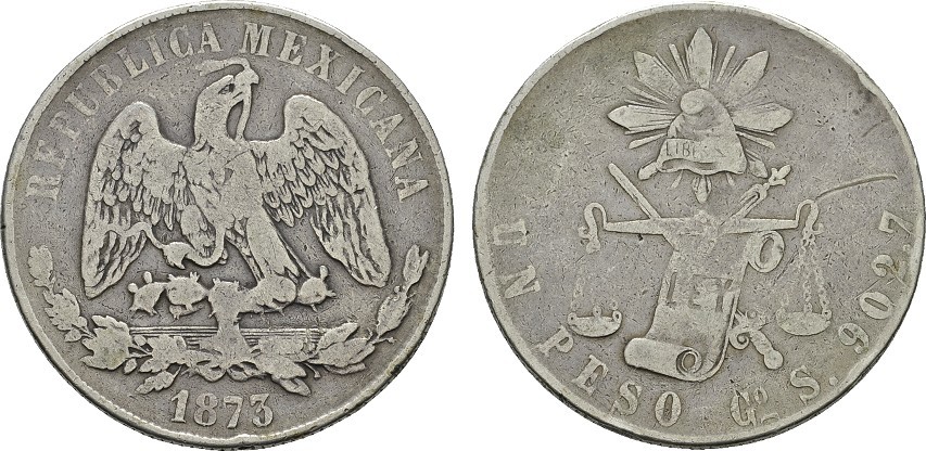 MEXIKO 1 Peso 1873 G° S Republik, 1867-1905. VF | MA-Shops