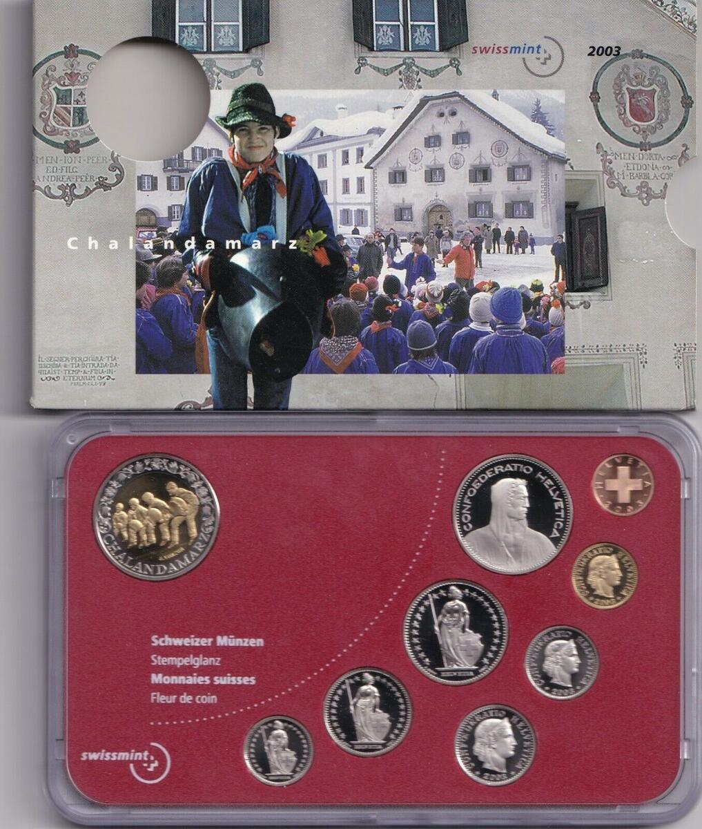 Schweiz 13,86 Francs 2003 Switzerland Coin Set with 5 Francs ...