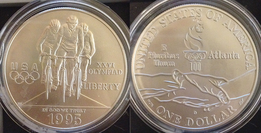 USA 1995 D commemorative silver dollar 1995 "atlanta olympics - cycling ...