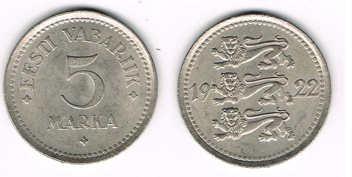 Estland 3 Marka Estonia, 5 Marka 1922, like scan VF-EF | MA-Shops