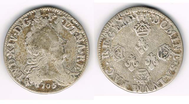 Frankreich 1705 AA france silver coin, 10 Sols 1705, Louis XIV., like ...