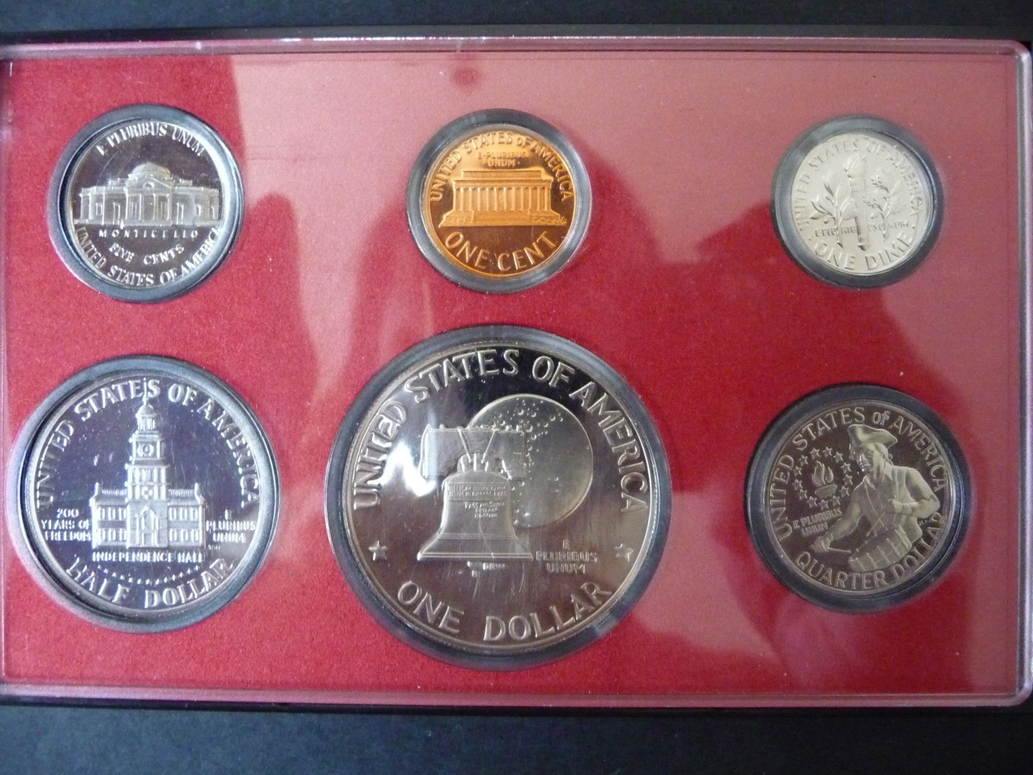1,91 Dollars USA, official proof set 1976, 1 Cent to 1 Dollar, like ...