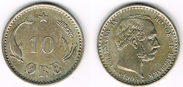 Dänemark 10 Öre 1903 denmark coin, 10 öre silver, Christian IX., like ...