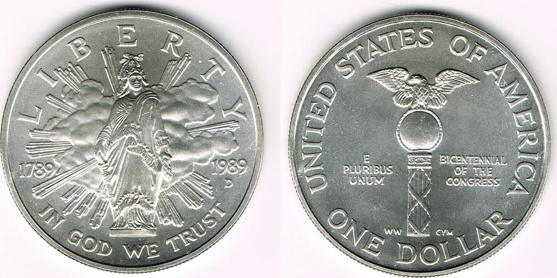 USA Dollar commemorative 1989 "congress bicentennial / statue of ...