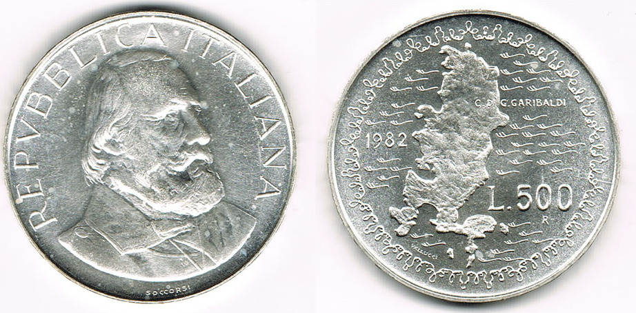 Italien 1982 italy silver coin, 500 lire, "100th anniversary - death of ...