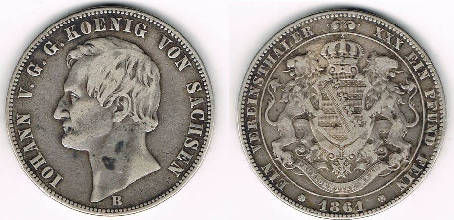 Altdeutschland - Sachsen Taler (Vereinstaler) 1861 B saxony, taler 1861 ...
