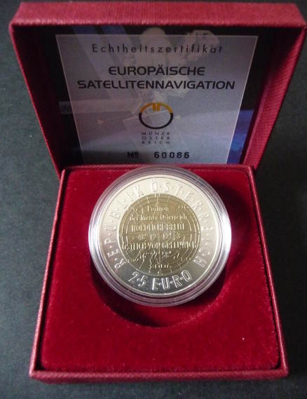Österreich 25 Euro austria, bimetal coin 2006 "satellite navigation ...