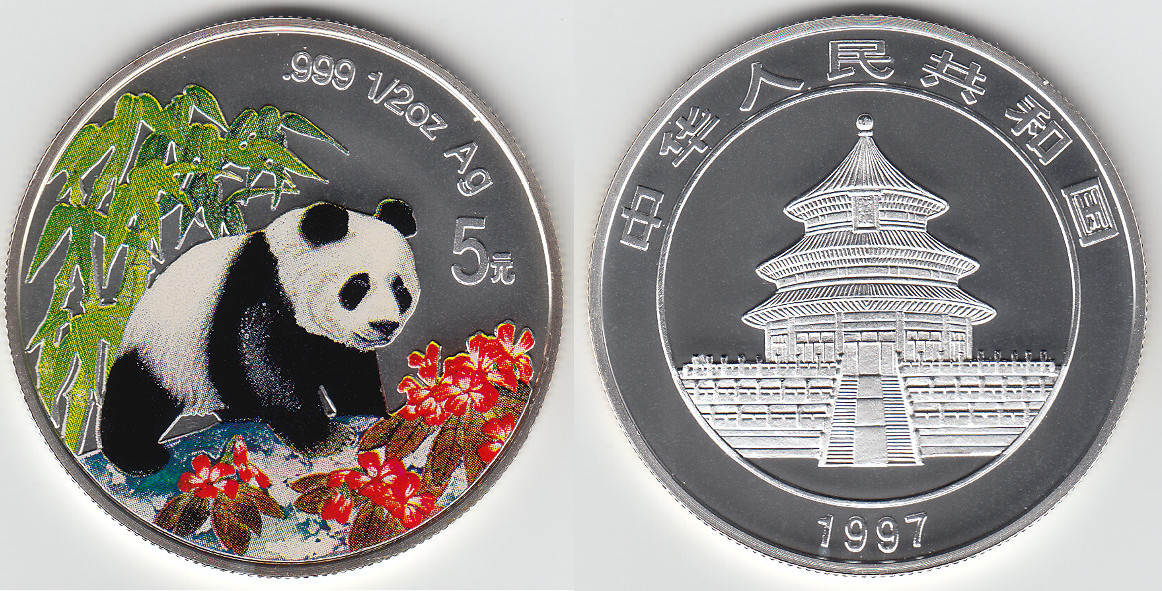 5 Yuan china silver panda 1997, 1/2 ounce, multi-color, Proof in ...