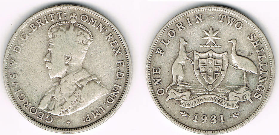 Australien Florin (2 Shilling) 1931 Australia, 1 Florin silver, King ...
