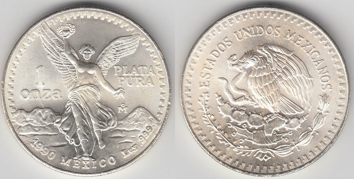 Mexiko 1 Unze 1990 Mexico, 1 ounce fine silver, libertad, like scan CH ...