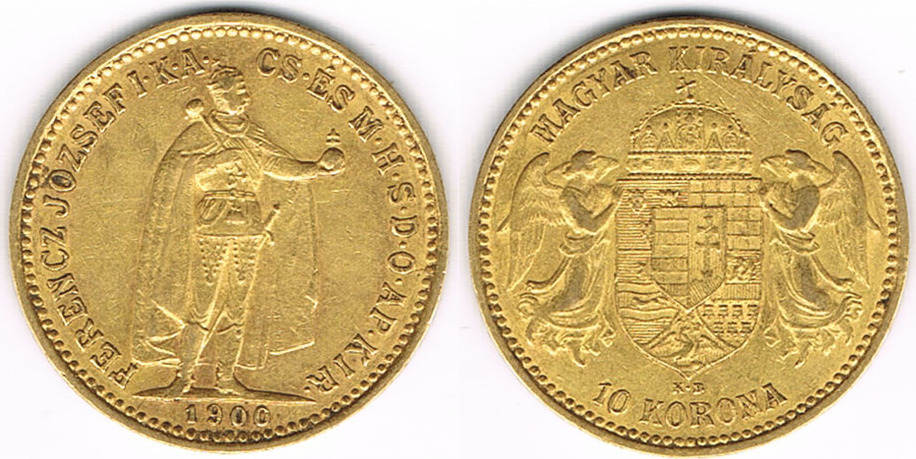 Ungarn 10 Kronen Hungary, gold coin 10 corona 1900, like scan! VF | MA ...