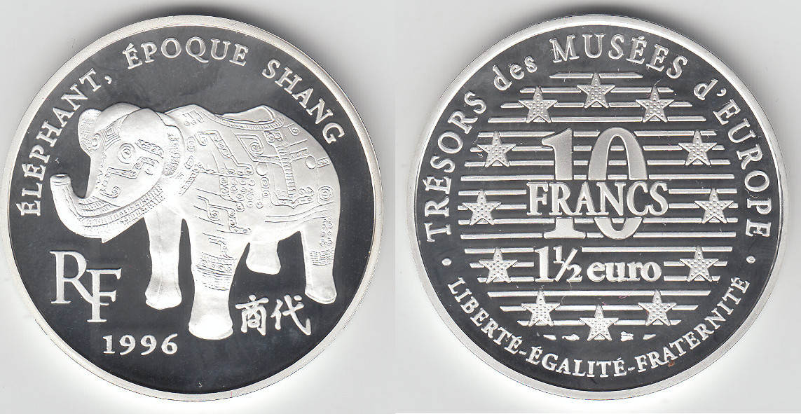 Frankreich 1996 France, 10 francs "elephant of shang period", proof ...