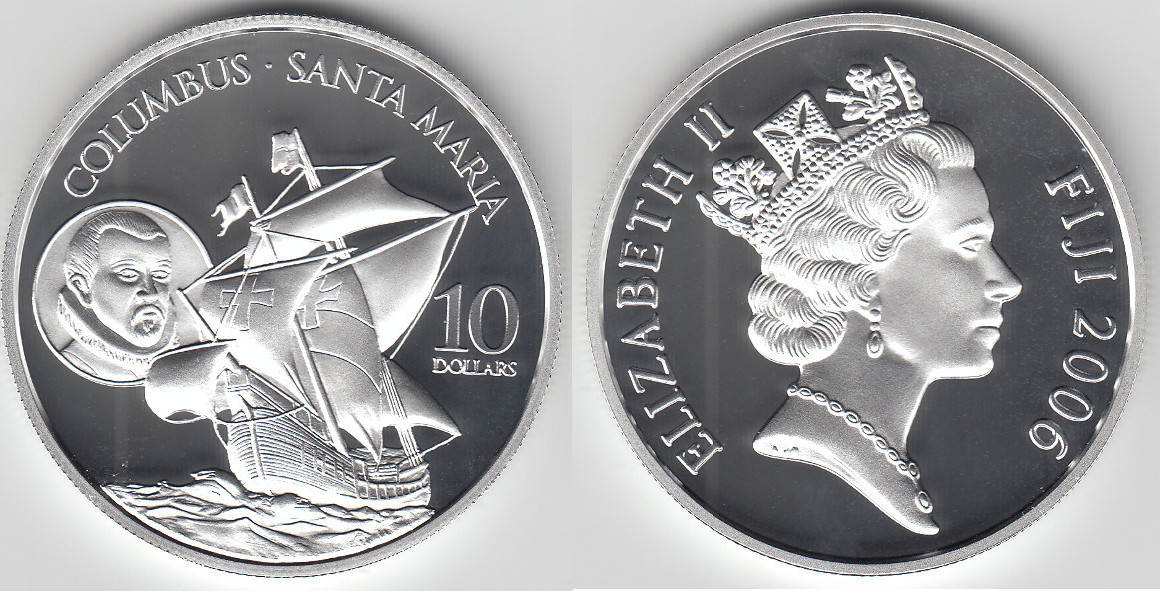 Fidschi 10 Dollars 2006 fiji, silver coin, "columbus - santa maria ...