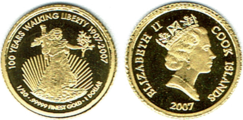 1 Dollar 2007 cook islands, gold commemorative coin "100 years walking ...