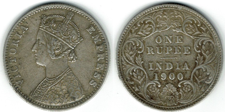 Indien - Britisch-Indien 1 Rupie India, 1 Rupee 1900 "Victoria", like ...