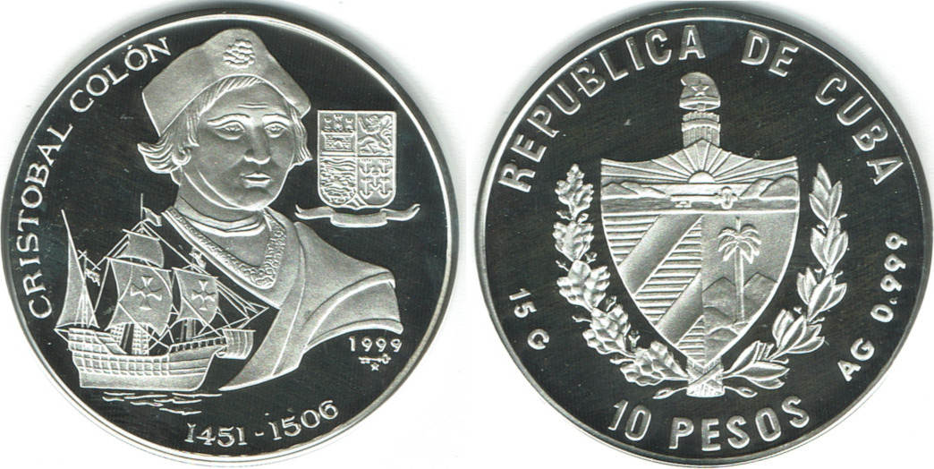 Kuba 10 Pesos 1999 cuba silver commemorative coin "Cristobal Colon ...