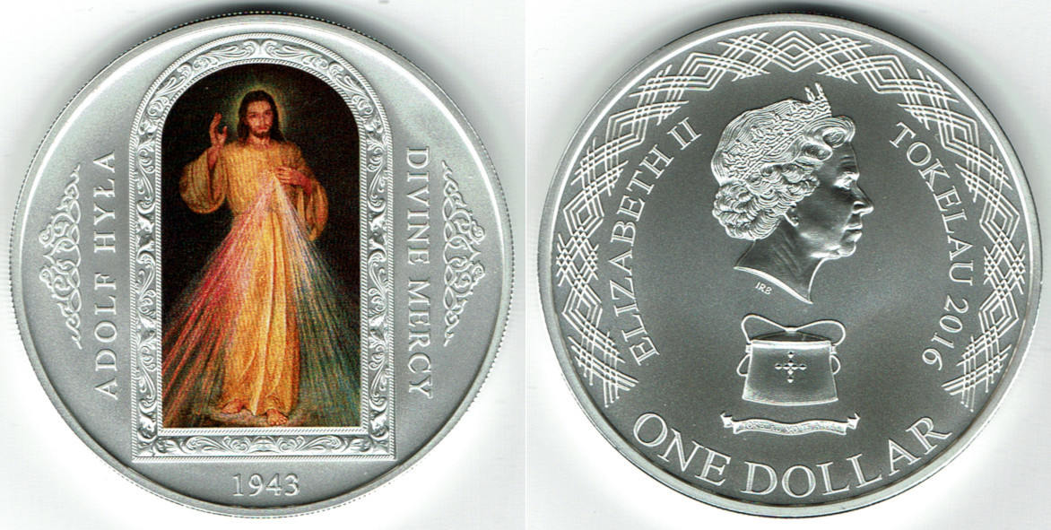 1 Dollar 2016 tokelau, commemorative coin "Adolf Hyla - Divine Mercy ...