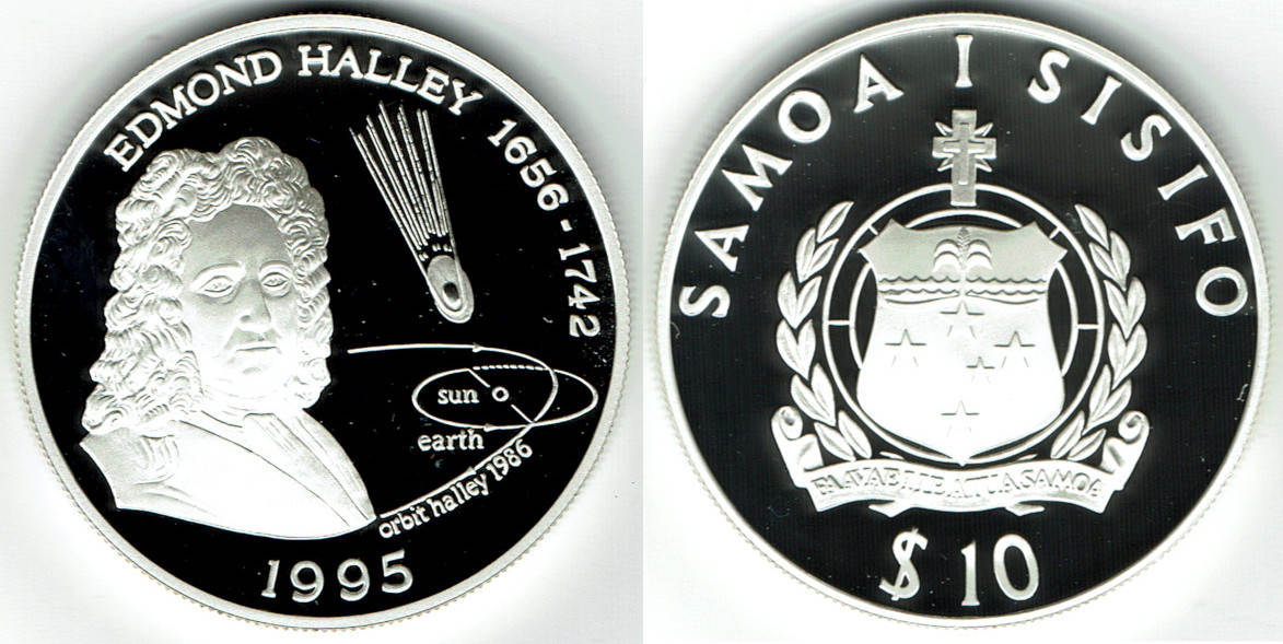 10 Dollars 1995 Samoa i Sisifo, silver coin "Edmond Halley", proof ...