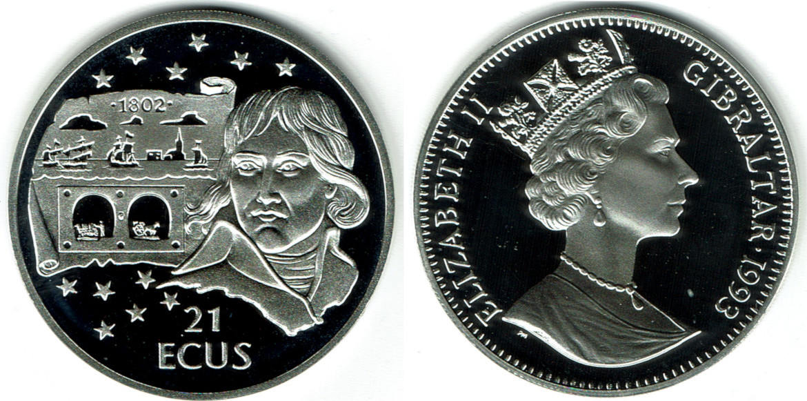 21 ECU 1993 gibraltar - silver commemorative coin "ECU - Europe" Proof ...