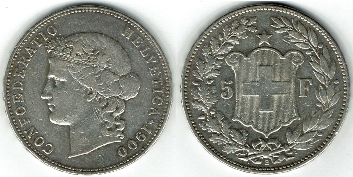 Schweiz switzerland - suisse, 5 francs (5 Franken) 1900 B, rare, like scan VF | MA-Shops