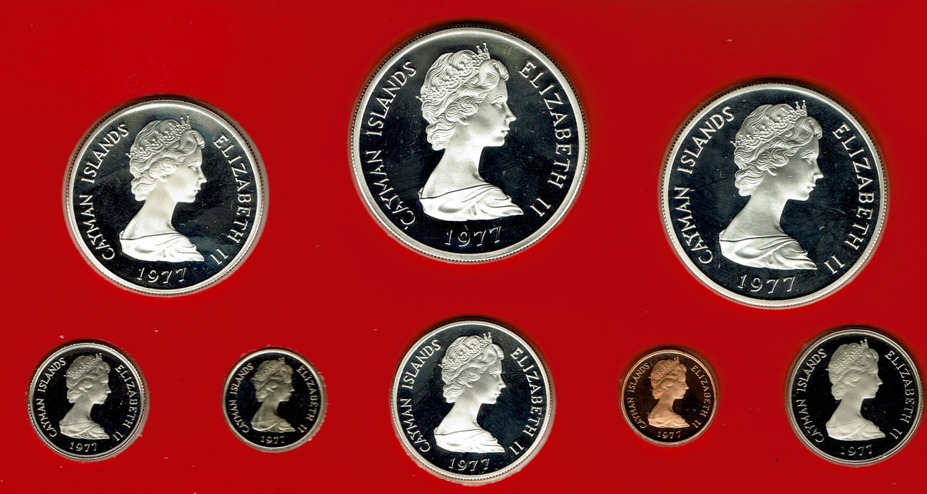 8,91 Dollars (8 Münzen) 1977 cayman islands, official coin set with 4 ...