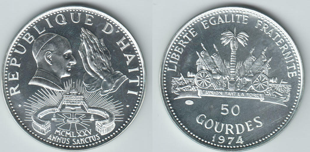 1975 haiti 50 gourdes silver, pope paul VI., like scan Proof | MA-Shops