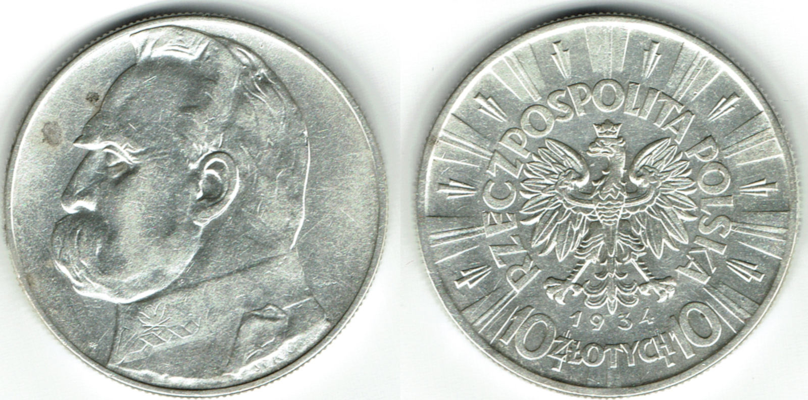 Polen poland, 10 zlotych 1934, Pilsudski VF-EF | MA-Shops