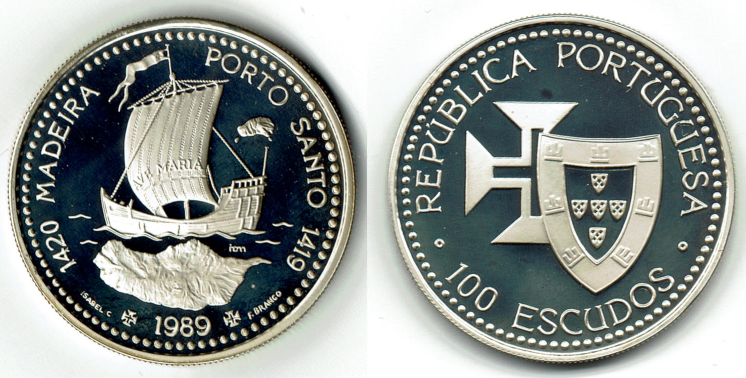1989 portugal silver coin, 100 escudos, Madeira - Porto Santo, like ...