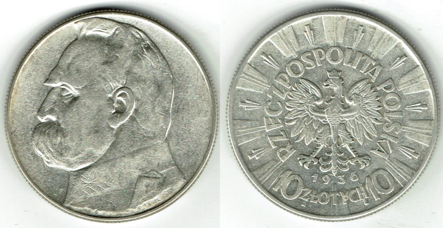 Polen poland, 10 zlotych 1936, Pilsudski VF-EF | MA-Shops