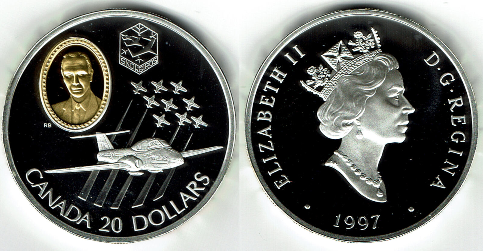 Kanada 20 Dollars 1997 canada, 20 $, silver + gold plated cameo ...