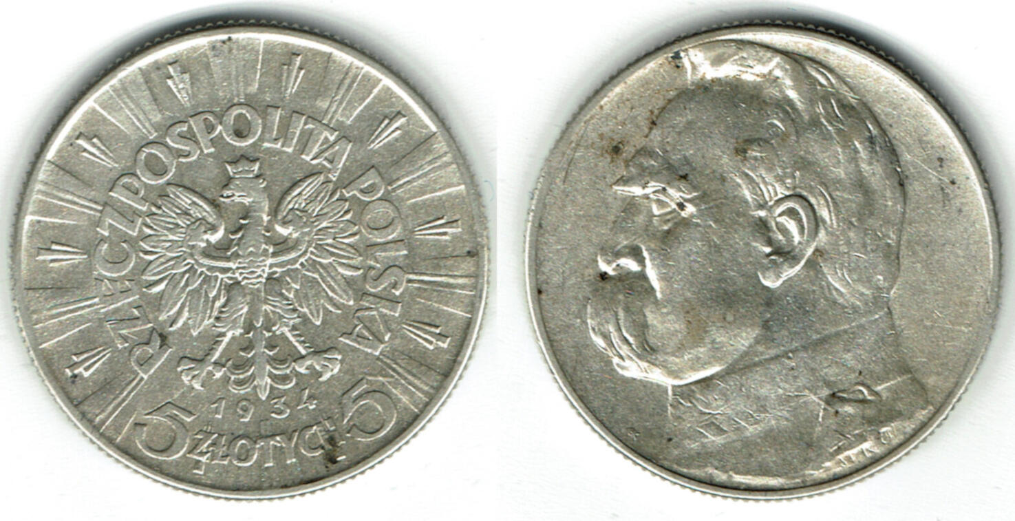 Polen 1934 poland, 5 Zlotych Pilsudski, silver, like scan VF | MA-Shops